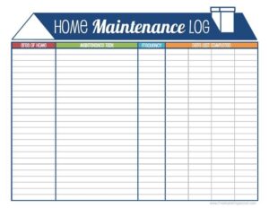 Free Home Maintenance Log Template - Printable Free Templates