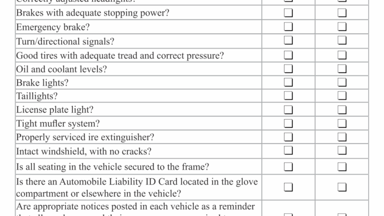 Free Printable Vehicle Inspection Checklist - Printable Free Templates